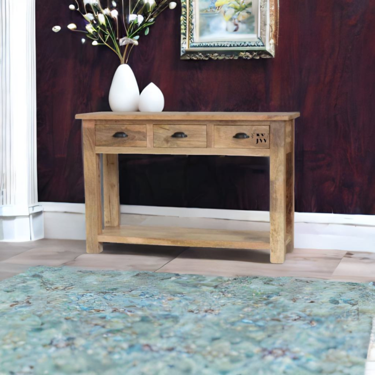 Wooden Console Table with 3 Drawers in Solid Mango Wood . - Jodhpur Wood